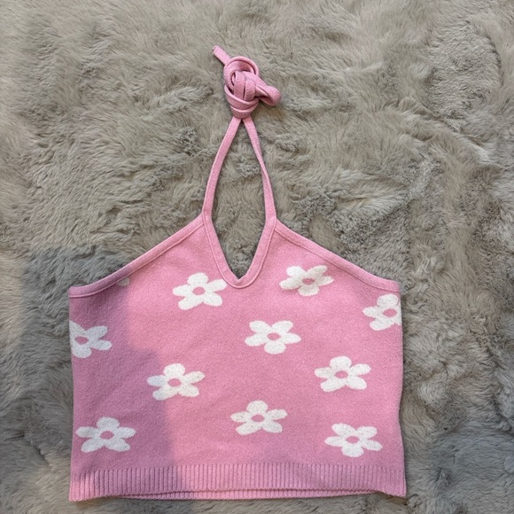 debut | Tops | Debut Pink Top With White Floral Design | Poshmark